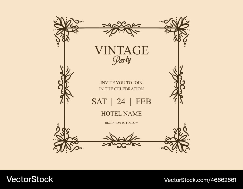 Elegant vintage frame design for invitation card Vector Image