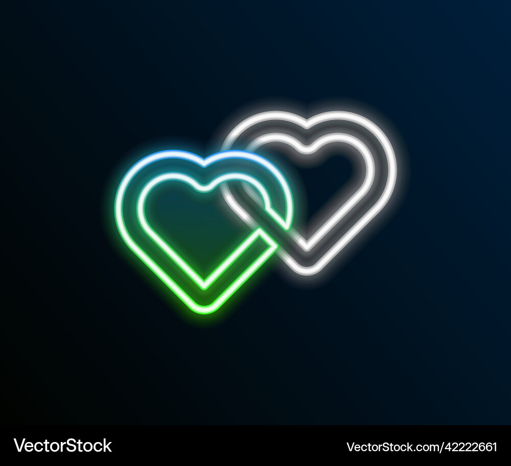 Glowing neon line two linked hearts icon isolated Vector Image