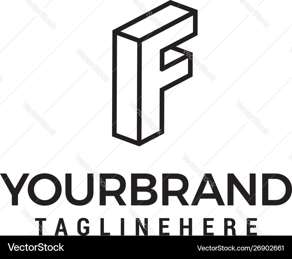 Letter f logo 3d isometric lines geometric shape Vector Image