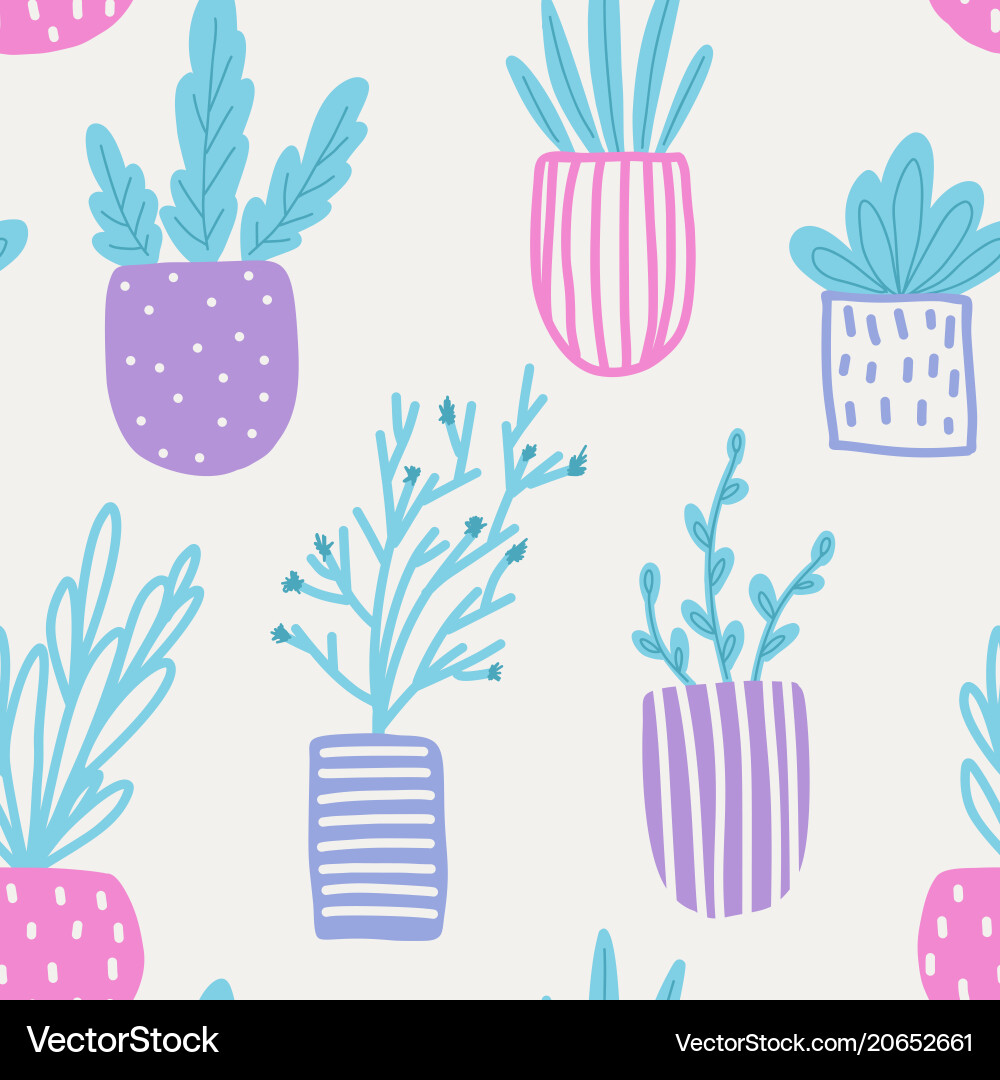 Seamless pattern with flowers in pots Royalty Free Vector