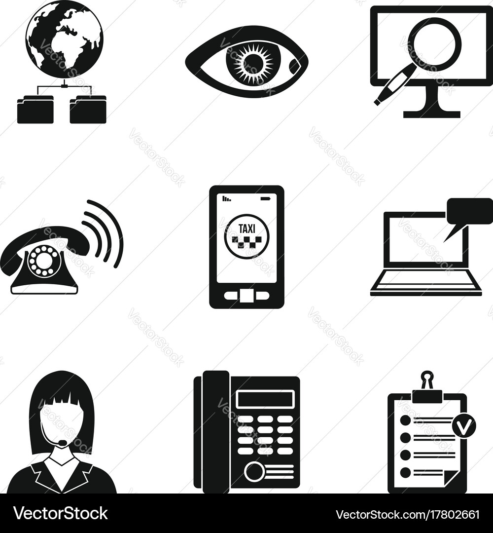 Worldwide surveillance icons set simple style Vector Image