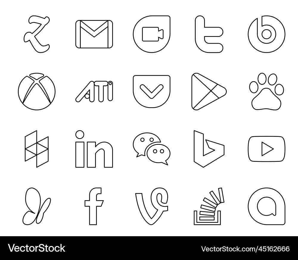 20 social media icon pack including messenger Vector Image