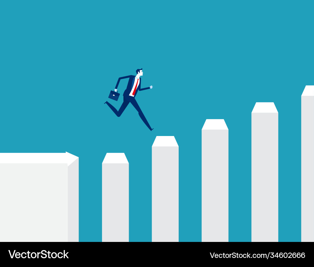 Businessman running to top graph Royalty Free Vector Image