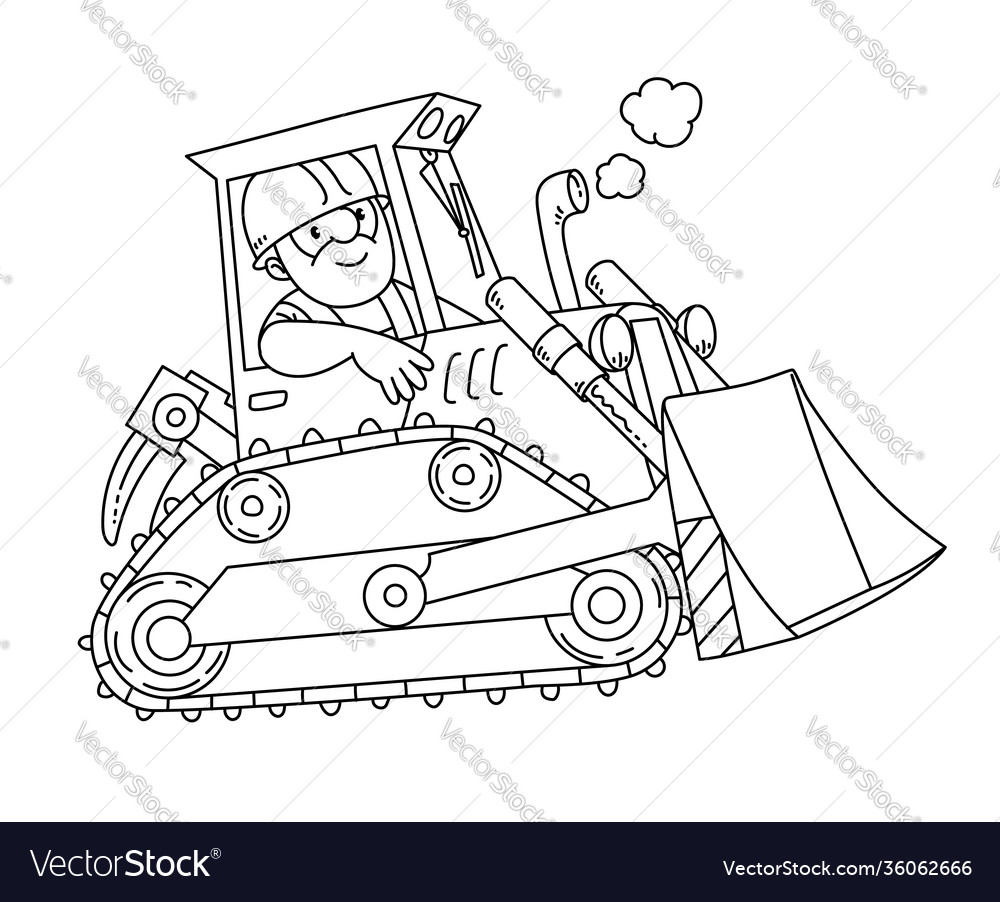 Construction worker in a bulldozer coloring book Vector Image