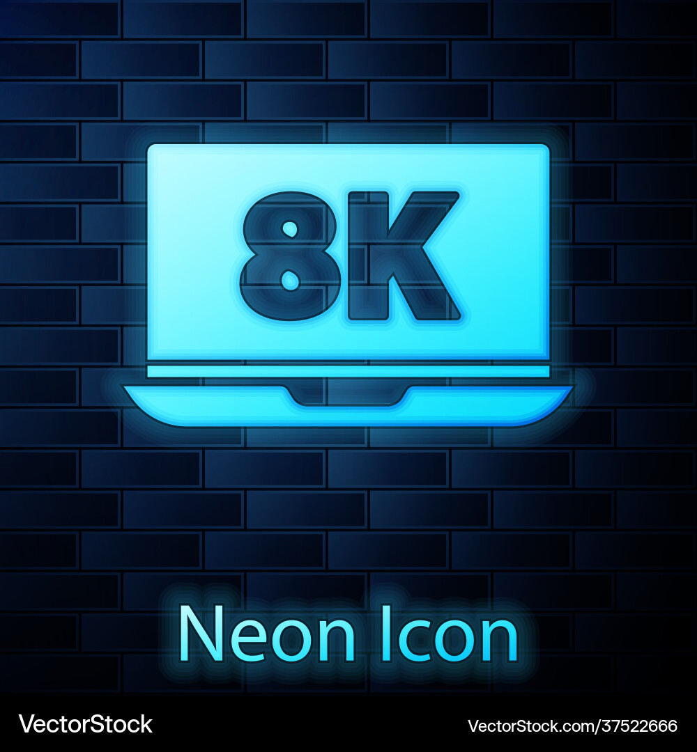 Glowing neon laptop screen with 8k video Vector Image