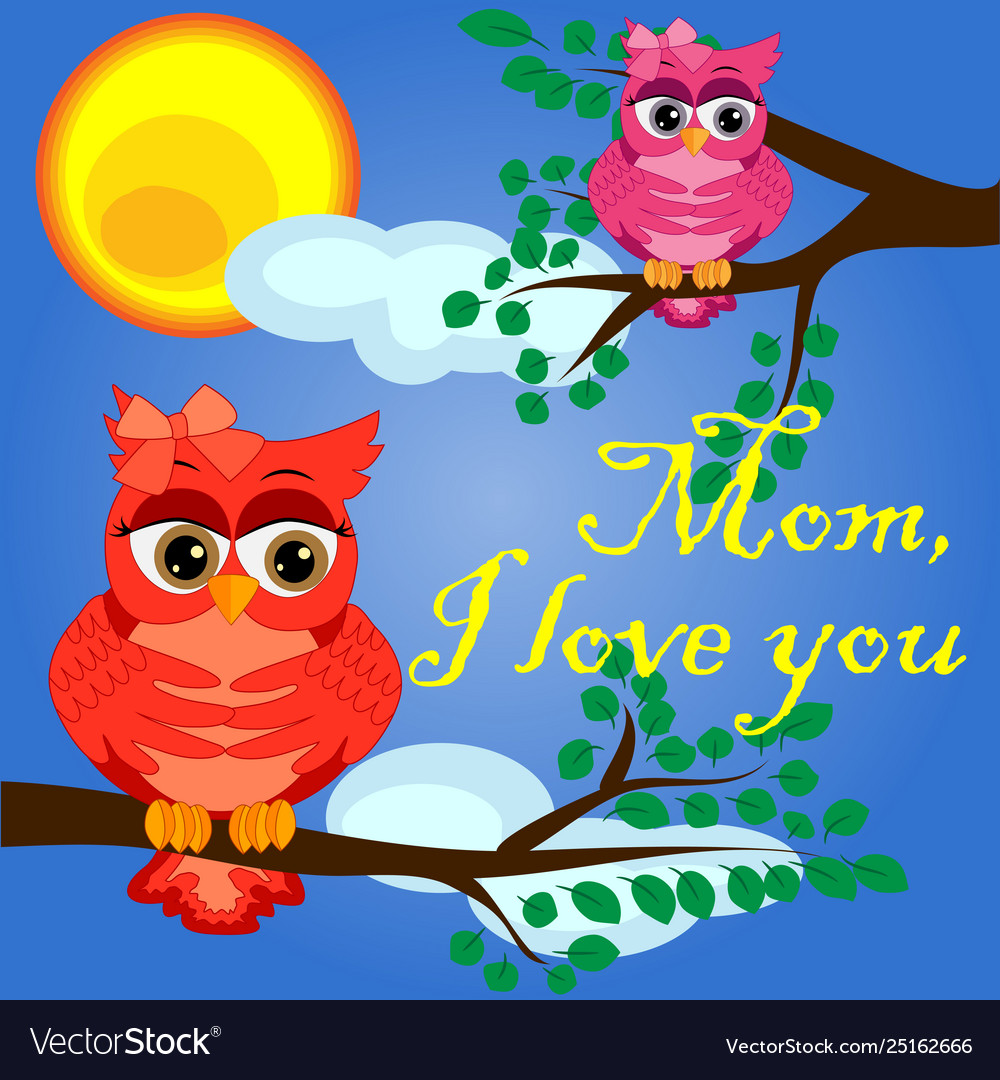 Mothers day owl cute happy mother and kid Vector Image