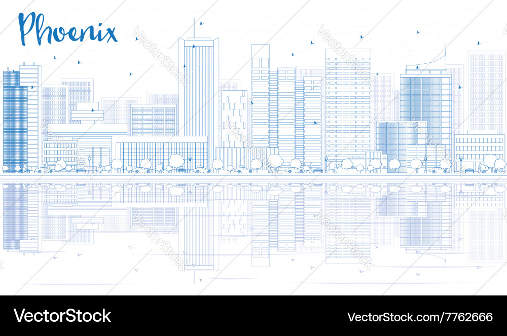 Outline phoenix skyline with blue buildings Vector Image