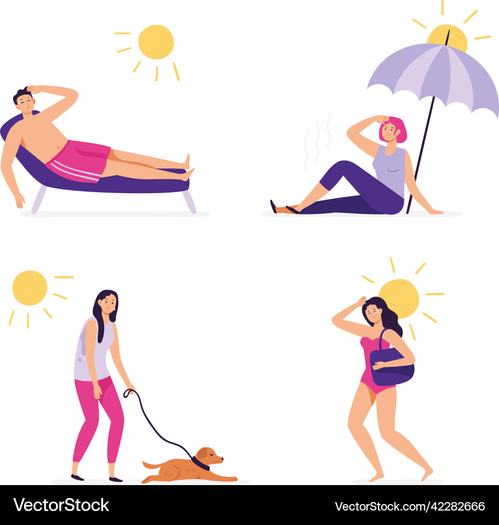 People suffer from heat under summer sun Vector Image