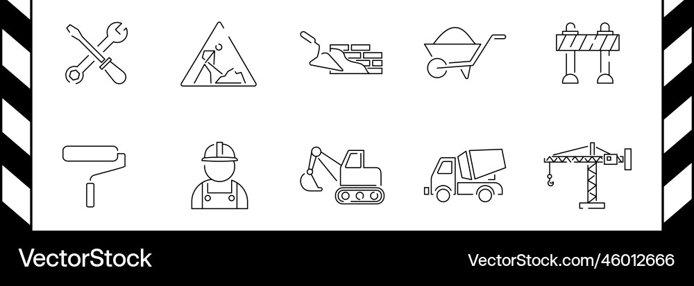 Set of construction related line icons includes Vector Image