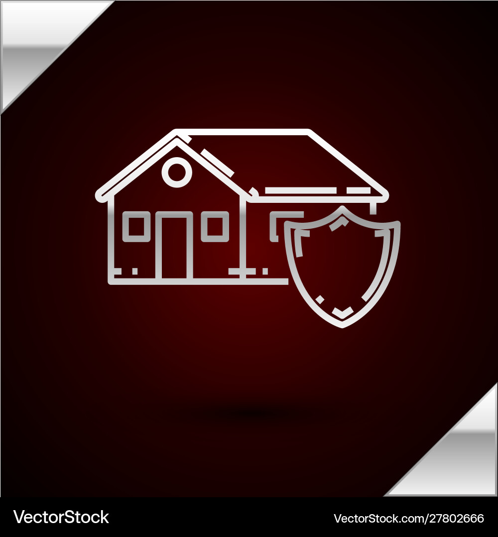 Silver line house under protection icon isolated Vector Image
