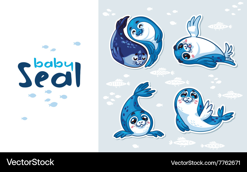 Baby seal sticker collection set Royalty Free Vector Image