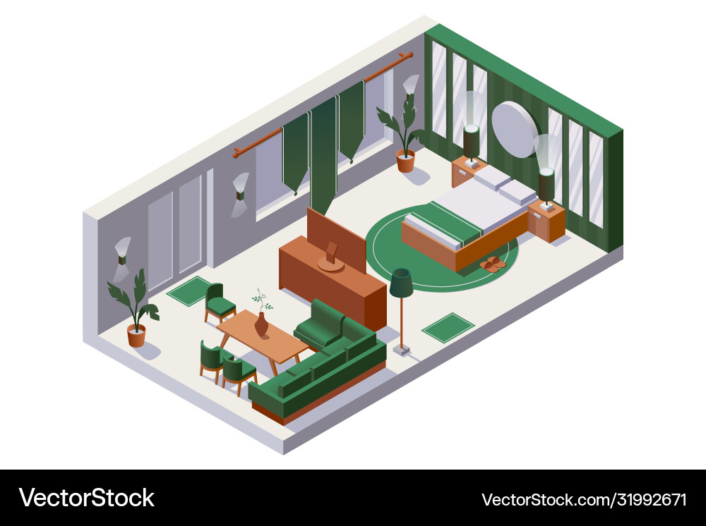 Concept isometric 3d interior scene with family Vector Image