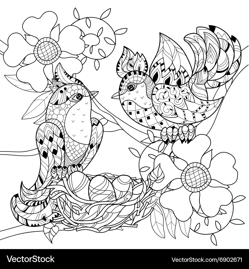 Entangle sketch bird on nest hand drawn doodle Vector Image