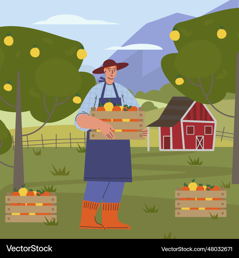 Farmer at work agricultural worker harvesting Vector Image