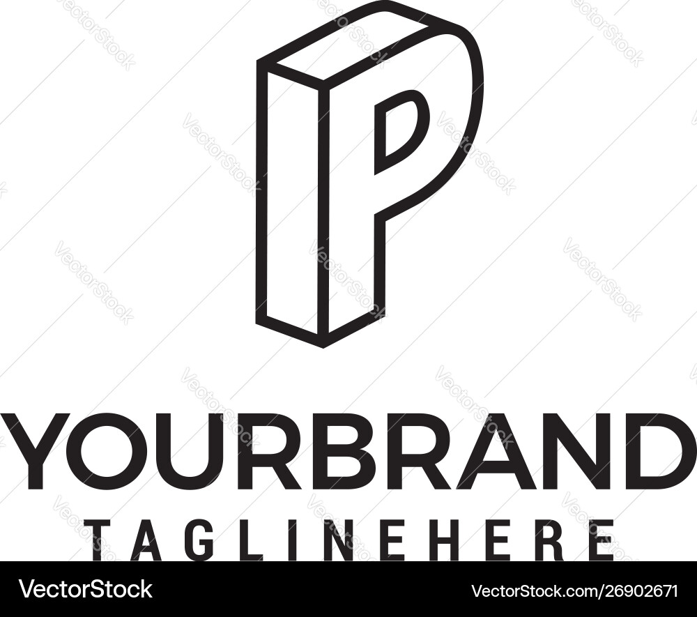 Letter p logo 3d isometric lines geometric shape Vector Image