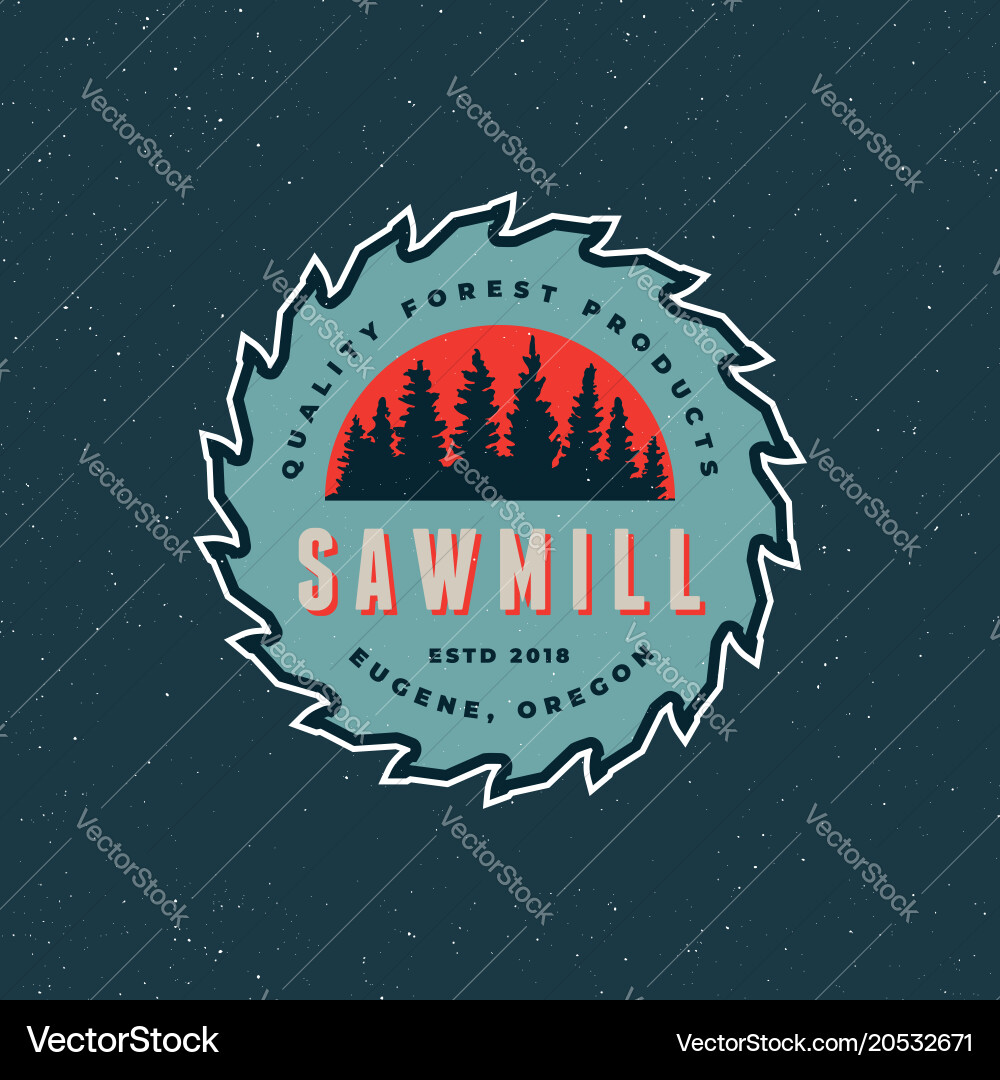 Sawmill logo retro styled woodwork emblem Vector Image