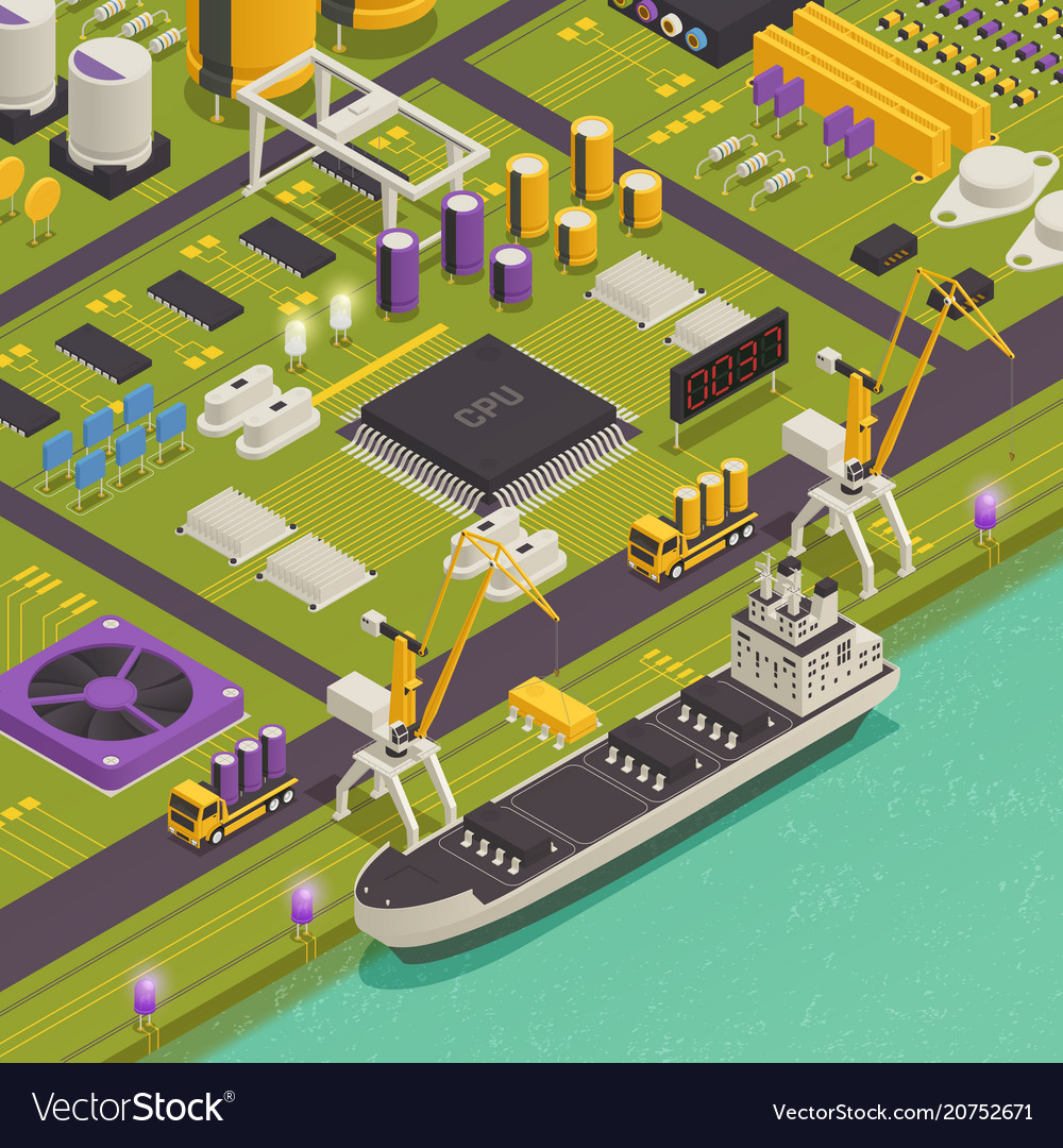 Semiconductor electronic components isometric Vector Image