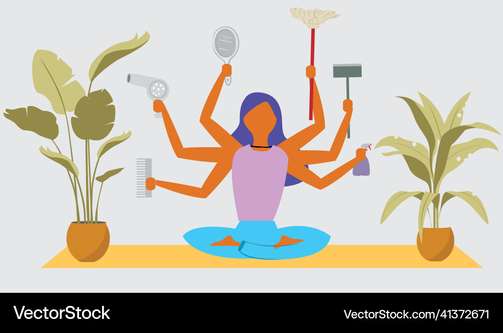 Smiling business women with multi tasking Vector Image