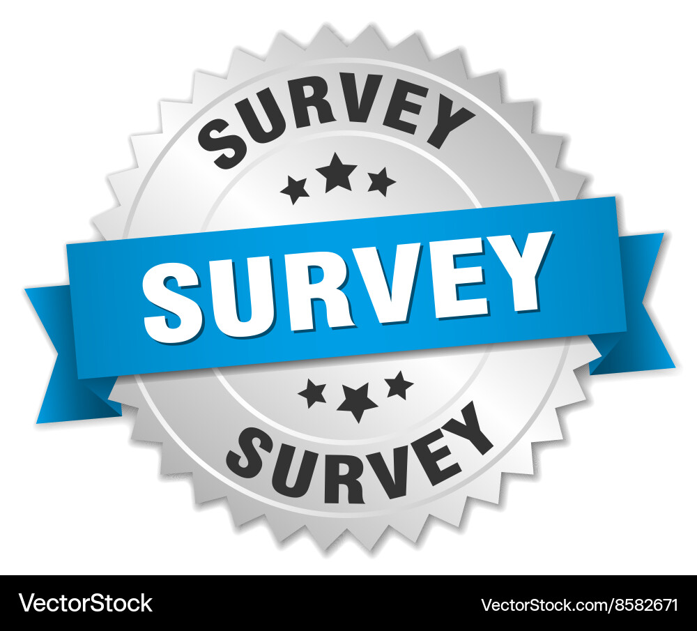 Survey 3d silver badge with blue ribbon Royalty Free Vector