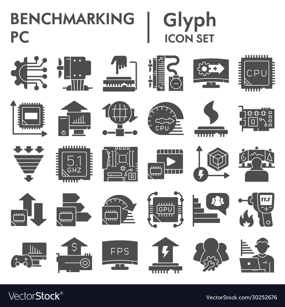 Benchmarking solid icon set technology Royalty Free Vector