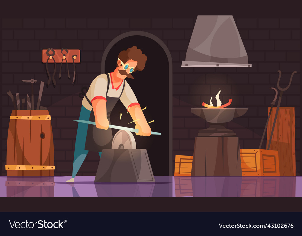 Blacksmith workshop cartoon composition Royalty Free Vector