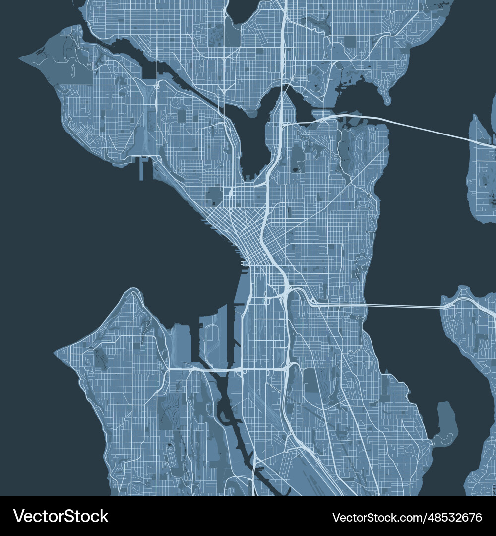 Blue seattle map united states detailed Royalty Free Vector