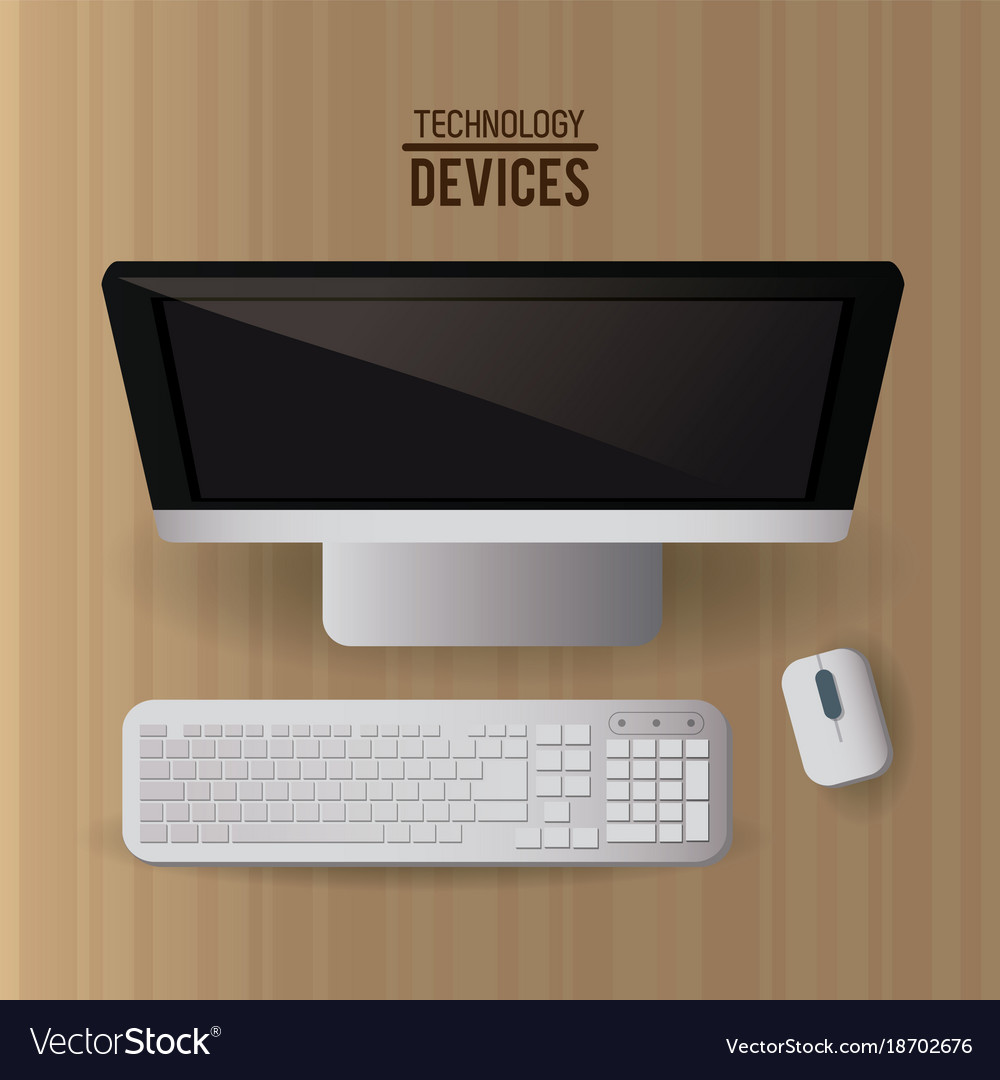 Computer with keyboard and mouse Royalty Free Vector Image