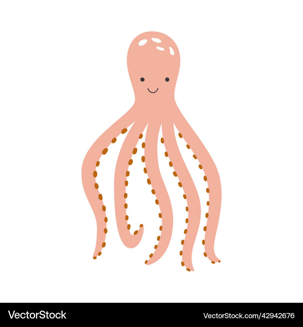 Cute pink octopus with tentacles drawn by hand Vector Image