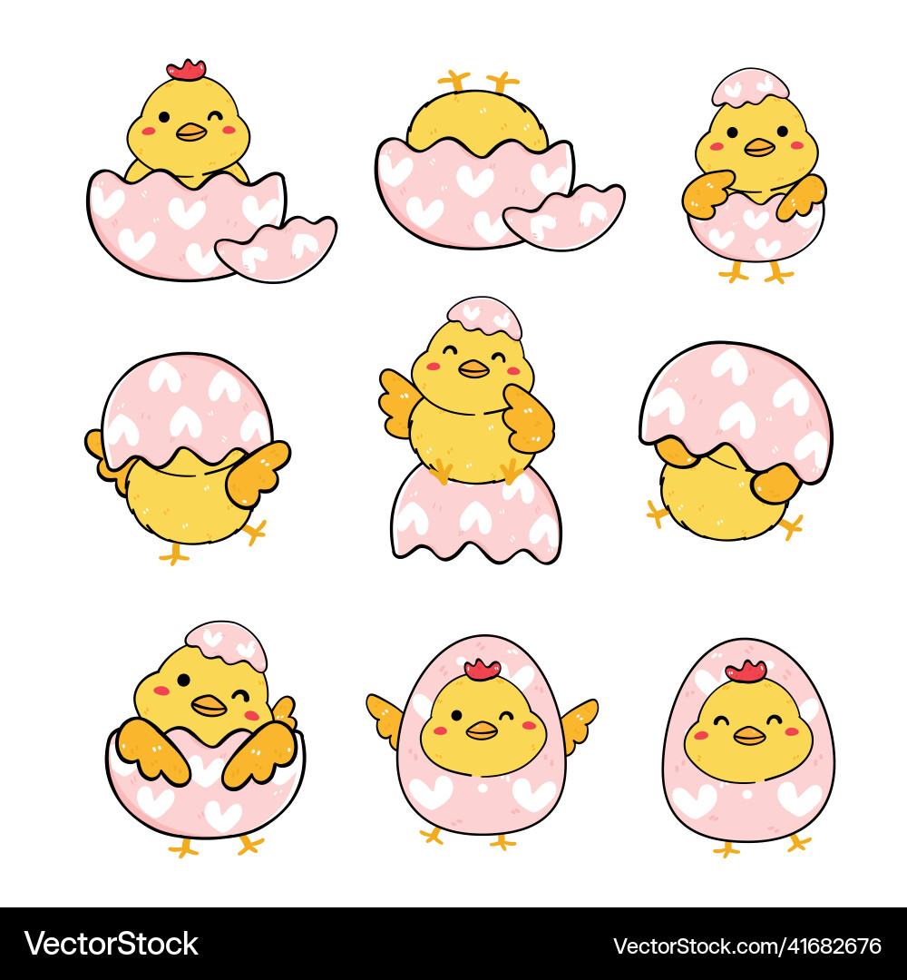 Group of cute baby chicken in broken easter egg Vector Image