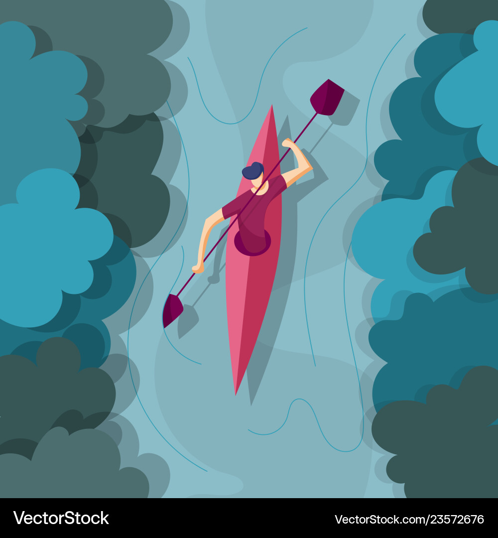 Man floats on the river in a kayak Royalty Free Vector Image