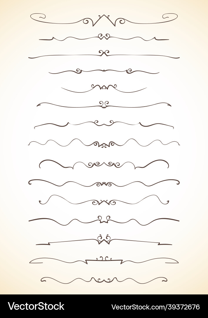 Ornamental calligraphic lines dividers page Vector Image