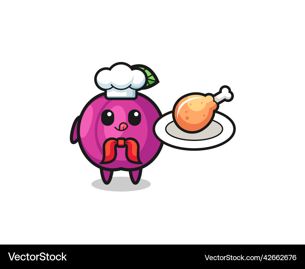 Plum fruit fried chicken chef cartoon character Vector Image