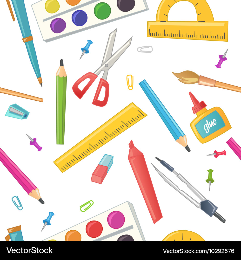 Seamless pattern of stationery for school Vector Image