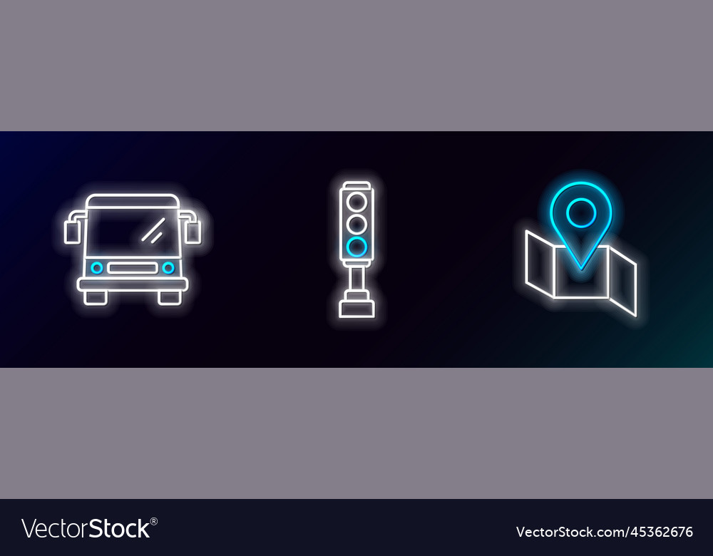 Set line folded map with location marker bus Vector Image
