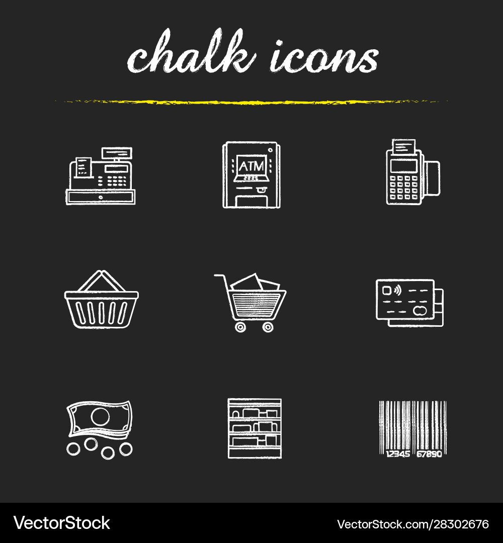 Supermarket chalk icons set Royalty Free Vector Image