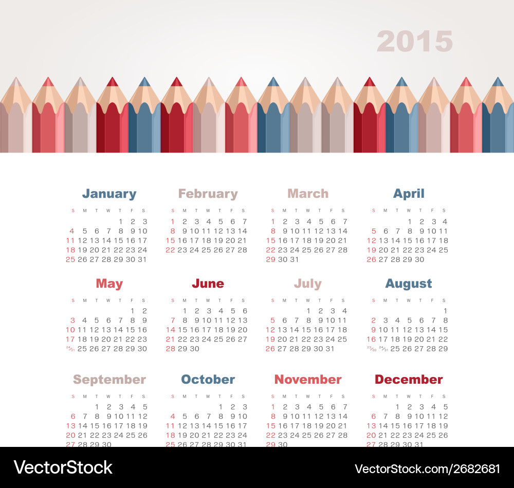 Calendar 2015 year with colored pencils Royalty Free Vector