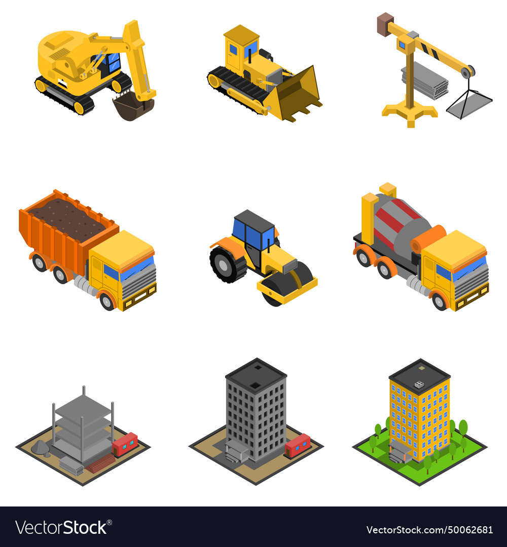 Construction isometric icons set Royalty Free Vector Image