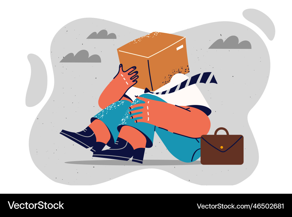 Fallen man with cardboard box on head for concept Vector Image