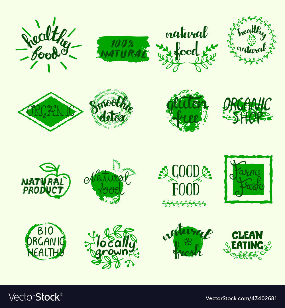 Healthy food labels set Royalty Free Vector Image