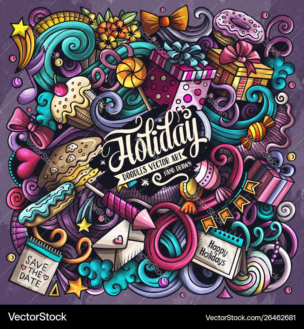 Holiday hand drawn doodles Royalty Free Vector Image