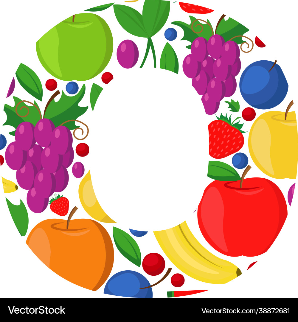Letter o made ripe fruit an on theme Royalty Free Vector