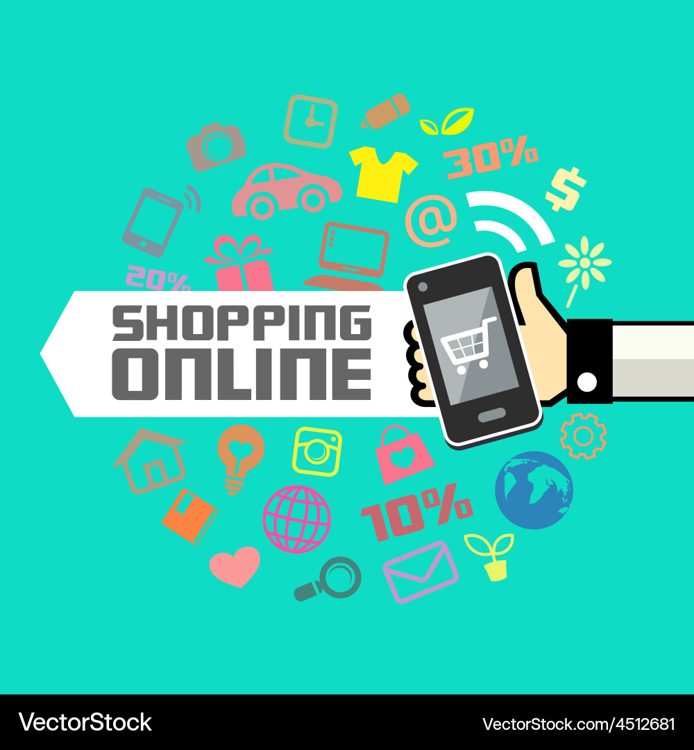 Mobile in human hand online shopping Royalty Free Vector