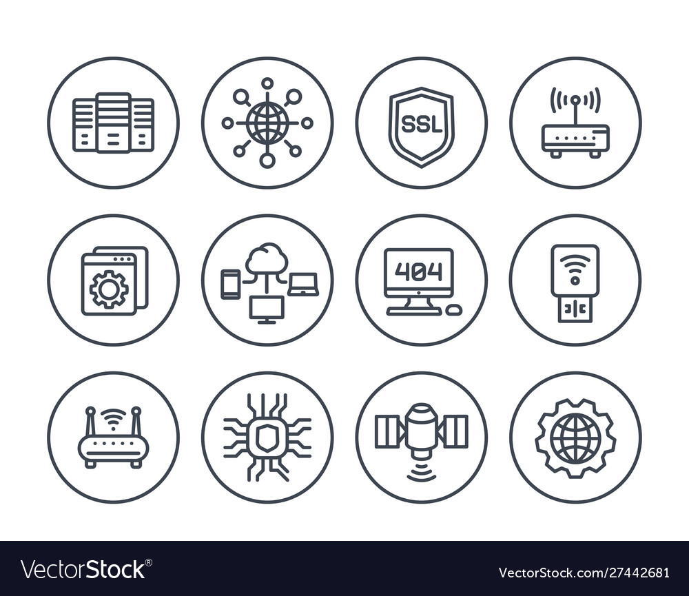 Network hosting and servers line icons set Vector Image