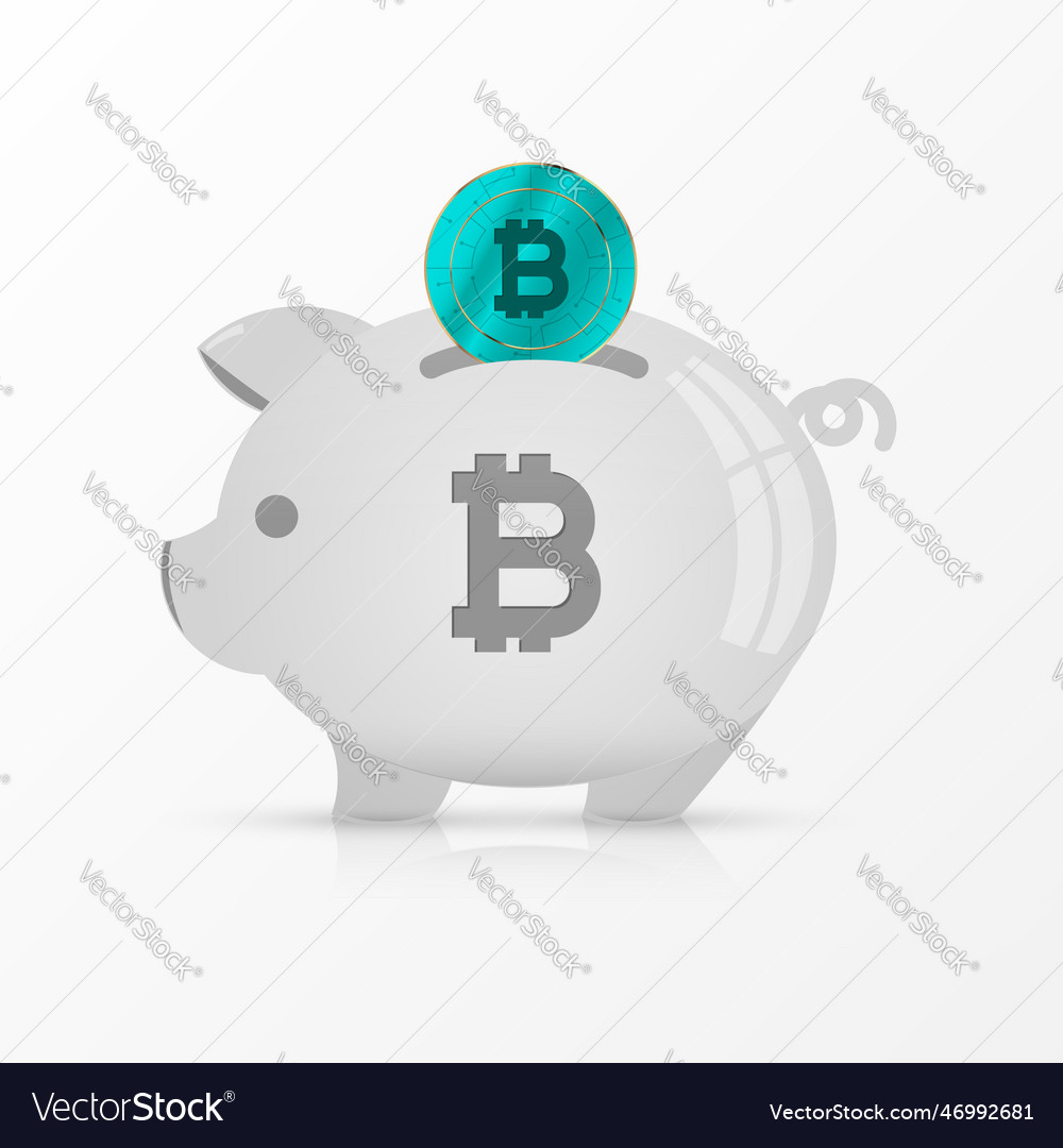 Piggy bank with bitcoin isolated on white Vector Image