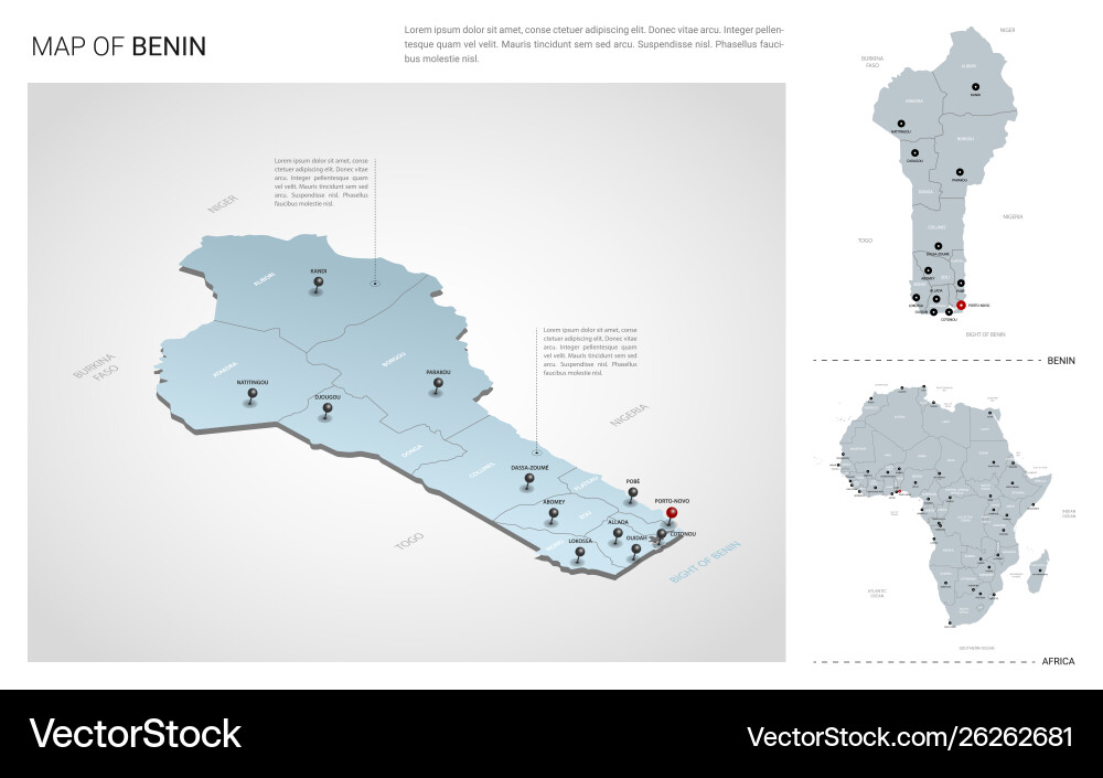 Set benin country isometric 3d map benin map Vector Image