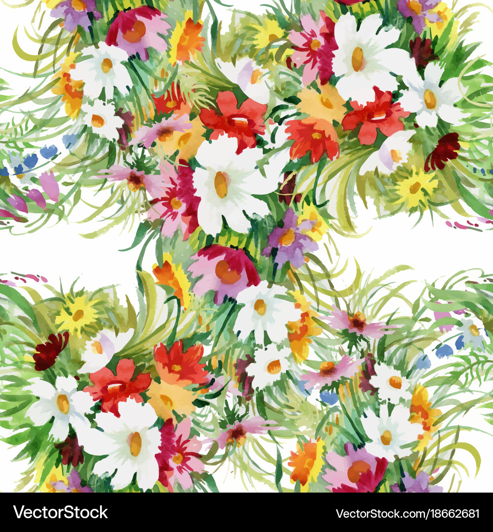 Watercolor seamless pattern with colorful flowers Vector Image