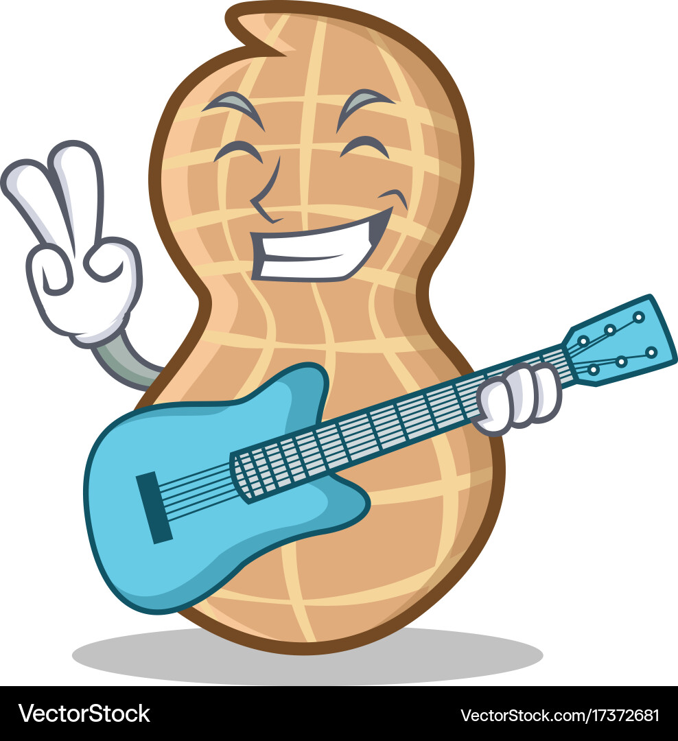 With guitar peanut character cartoon style Vector Image