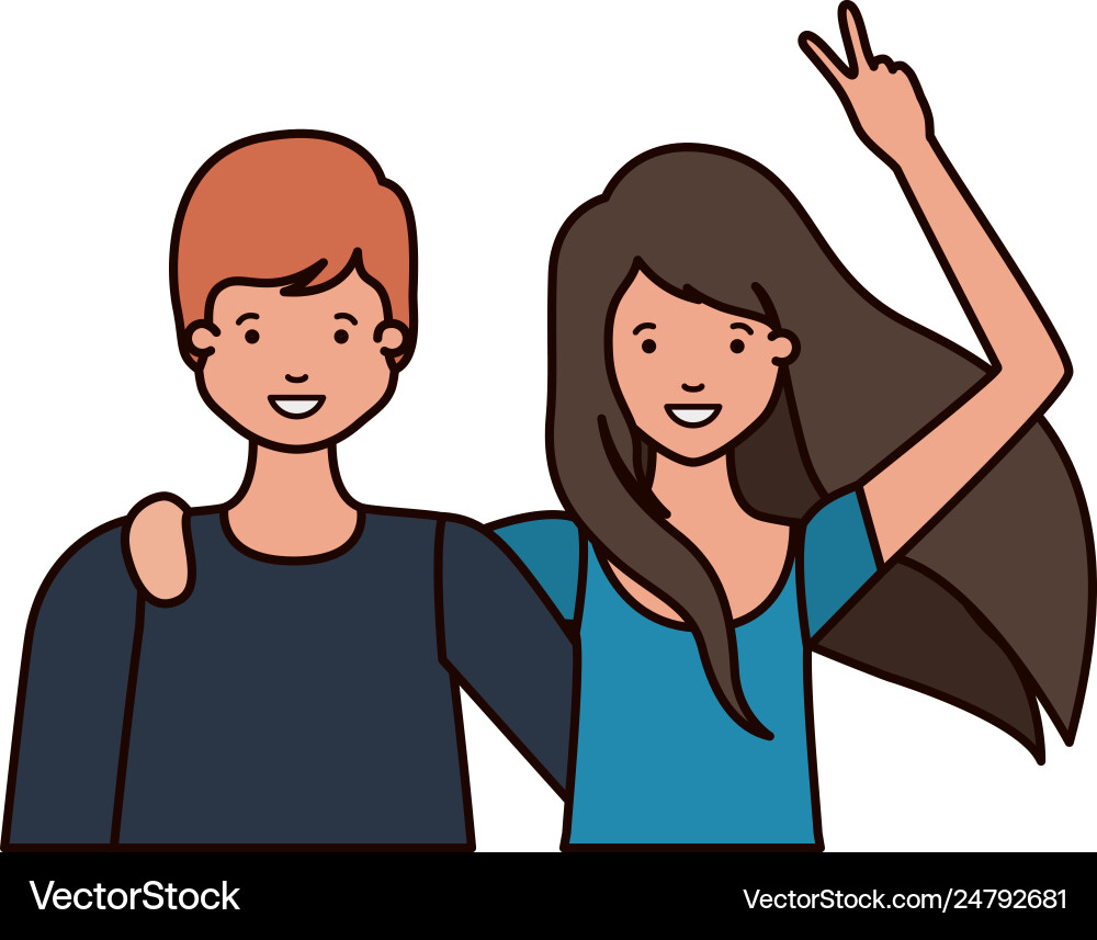 Young couple with hands up avatar character Vector Image