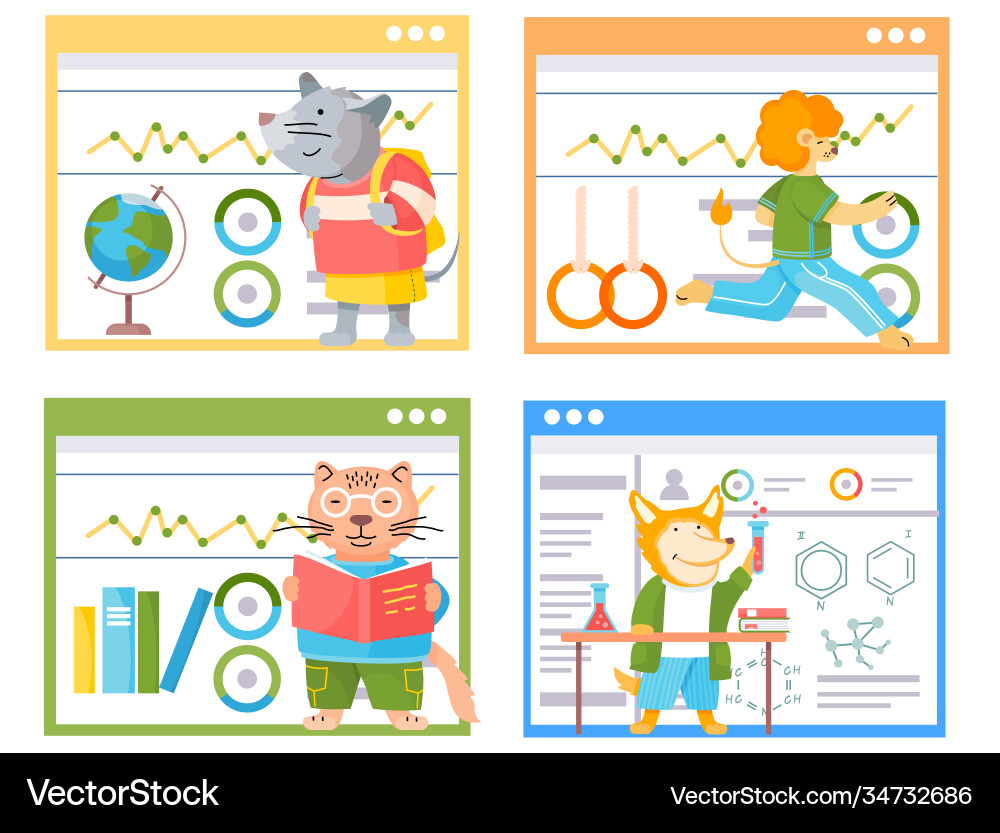 Animals in a classroom collection funny Royalty Free Vector