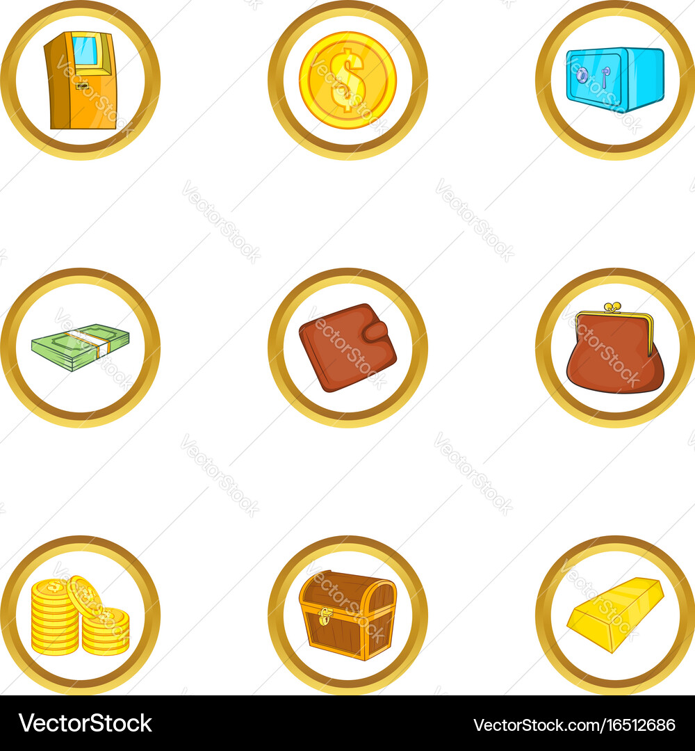 Bank icon set cartoon style Royalty Free Vector Image